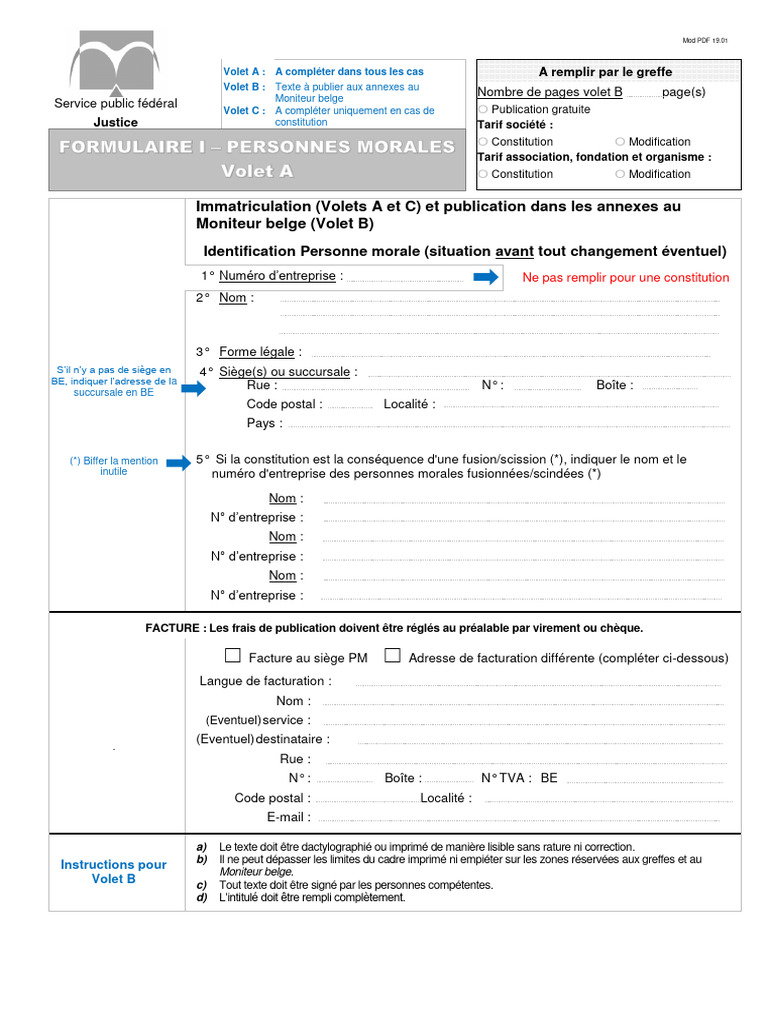 Publication au Moniteur belge : Formulaires | PDF | Greffier | Signature