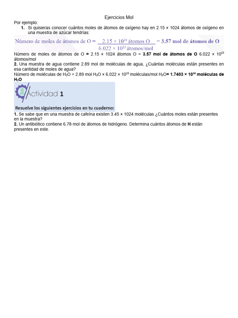 Ejercicios de Cálculo de Moles | PDF