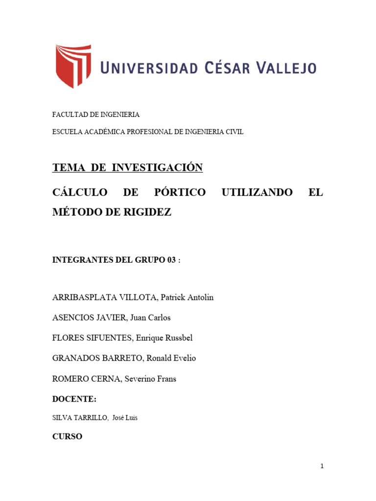 Informe Academico 3 Grupo 3 M.rigidez Porticos | Descargar gratis PDF | Rigidez | Ingeniería ...