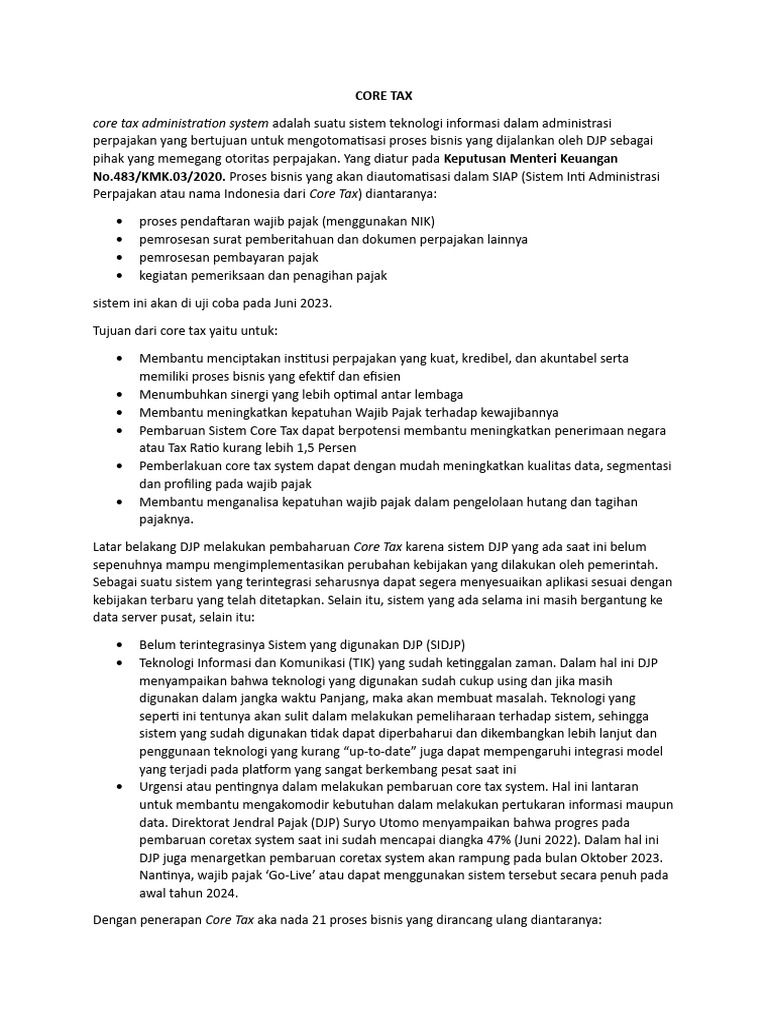 Pembaruan Sistem Core Tax Indonesia | PDF | Pengelolaan Keuangan & Uang