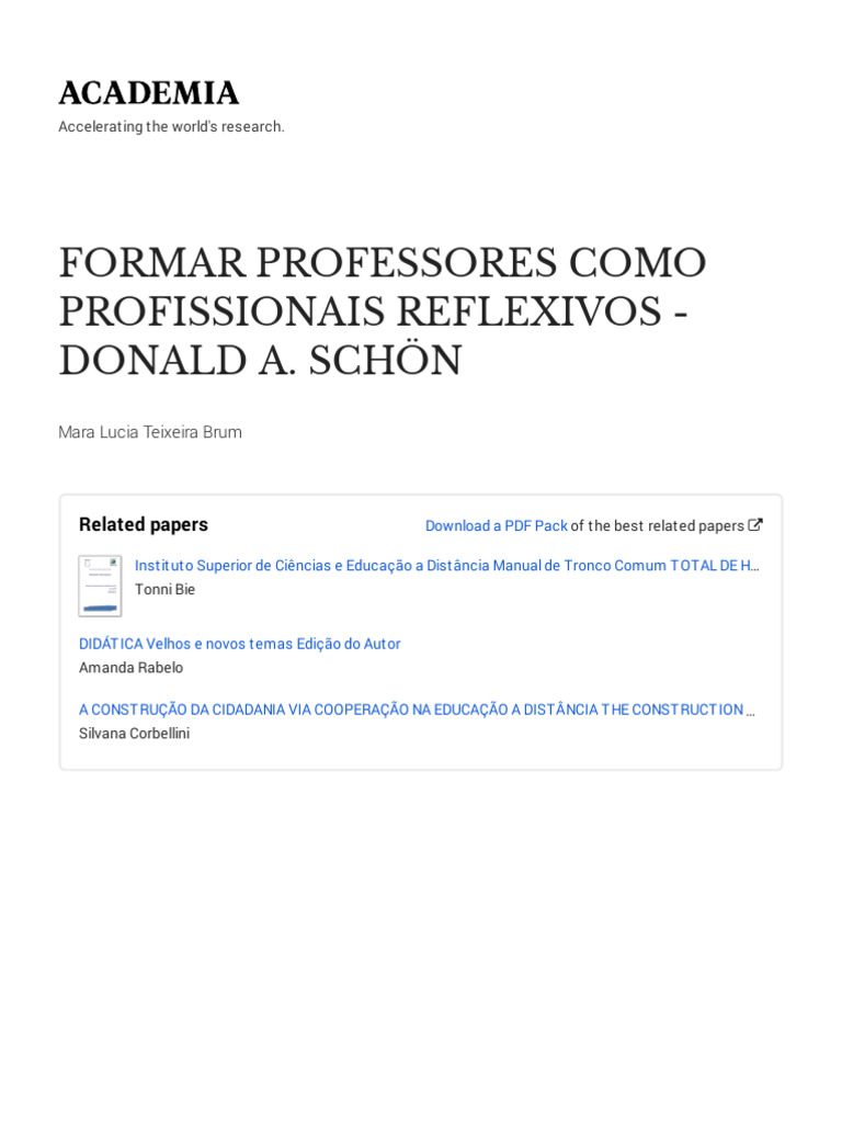 Formar Professores Reflexivos D. SCHON | PDF | Aprendizado | Conhecimento