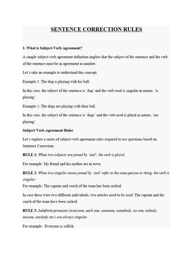 Sentence Correction Rules | PDF | Grammatical Number | Plural