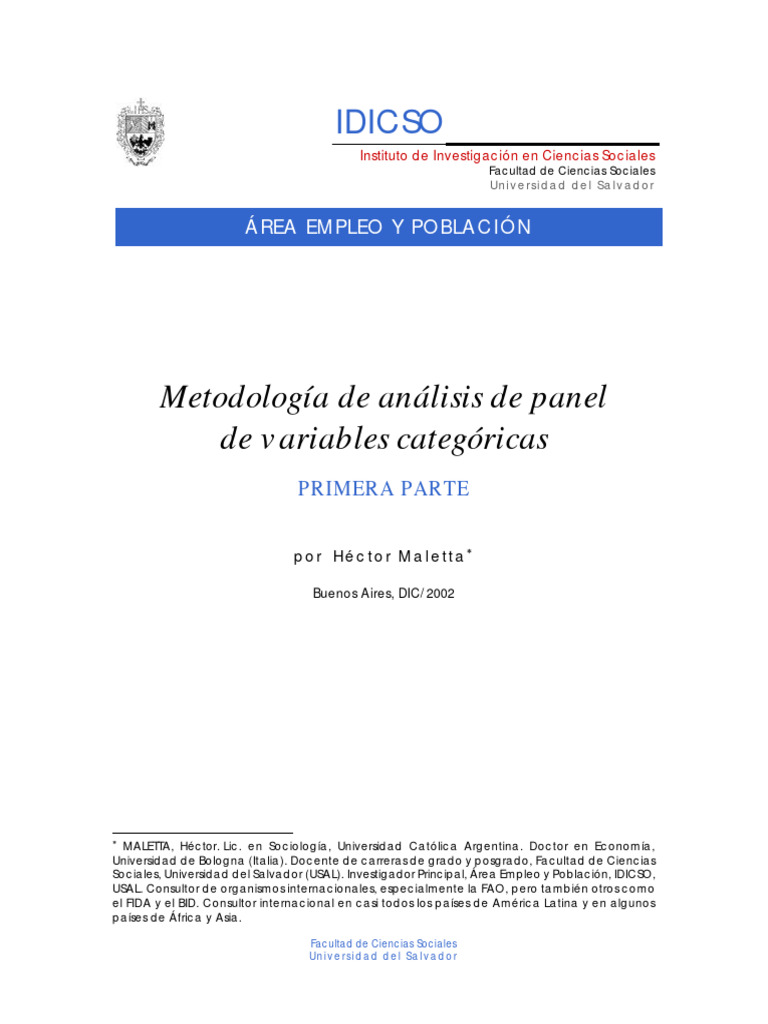 Analisis de Panel de Variables Categoricas | PDF | Metodología de ... Analisis de Panel de Variables Categoricas | PDF | Metodología de ...