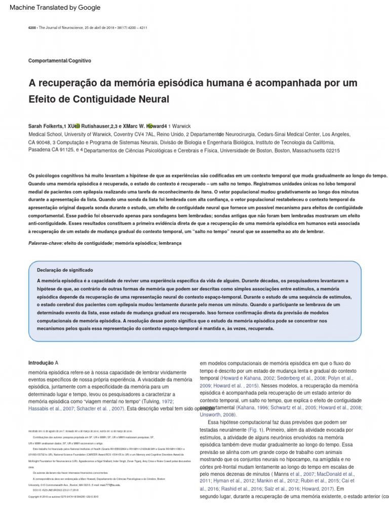 Human Episodic Memory Retrieval Is Accompanied by A | PDF | Memória | Tempo