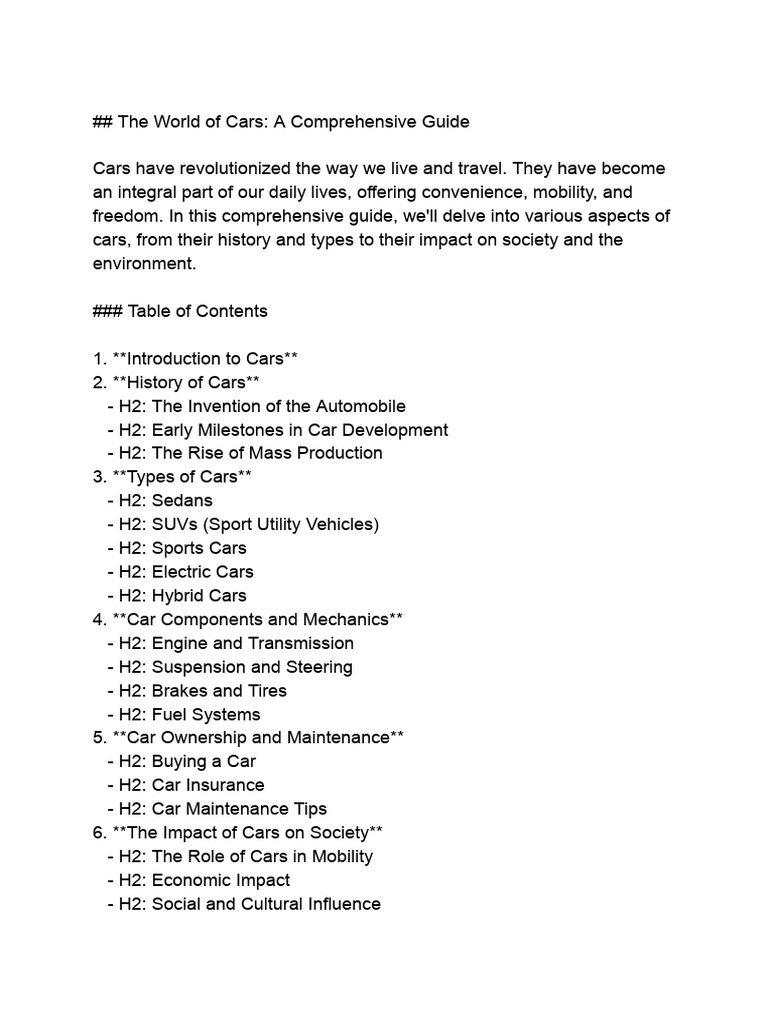 ## The World of Cars - A Comprehensive Guide | PDF | Car | Hybrid Vehicle