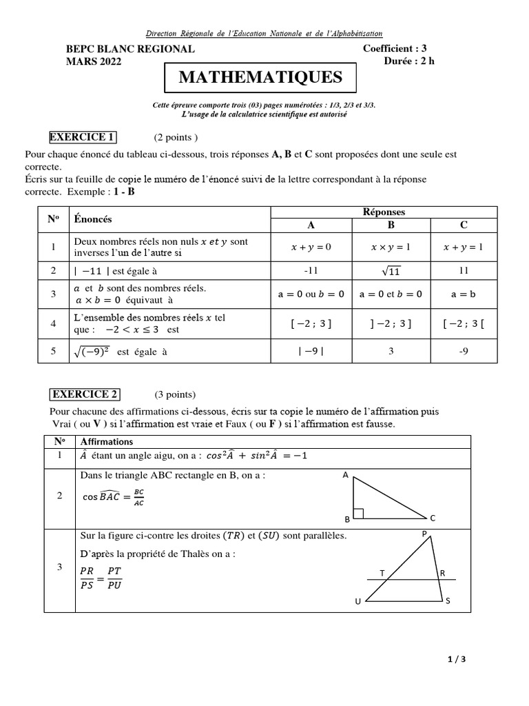 Sujet Bepc Blanc 2022 | PDF