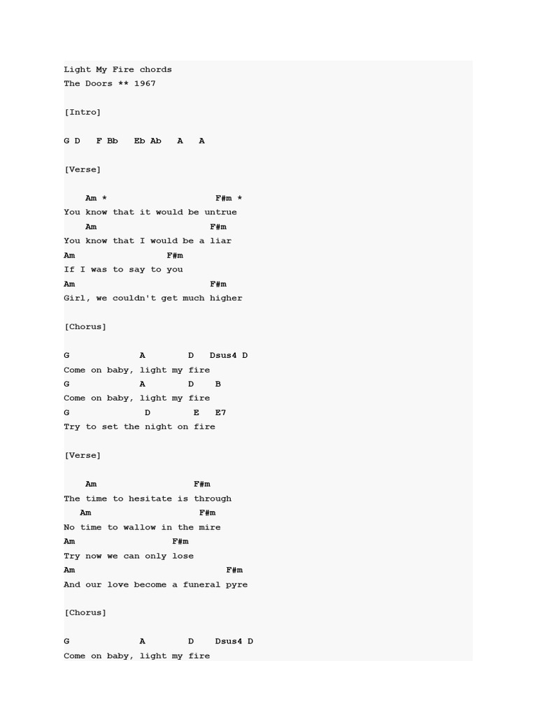 Light My Fire Chords | PDF | Song Structure | Songs