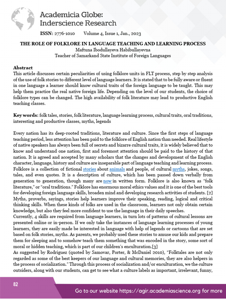 Definition Folklore by Habibullayevna | PDF | Folklore | Learning