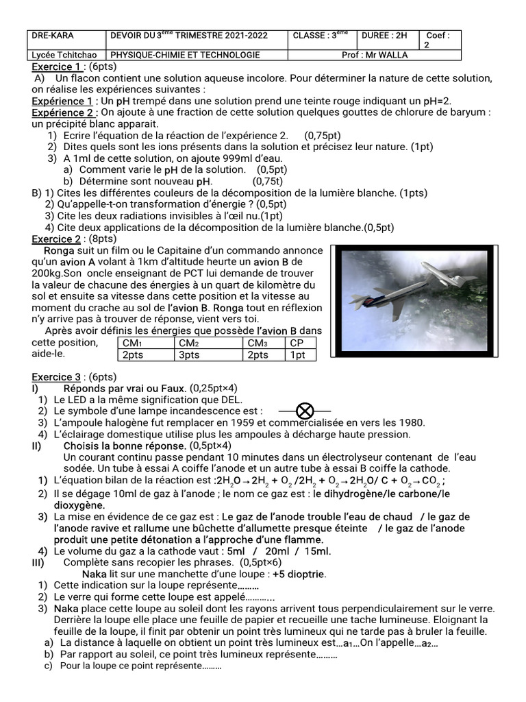 Devoir de PCT 3ème T3 | PDF