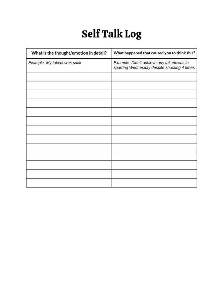 Self Talk Log for Emotional Reflection | PDF | Self-Improvement