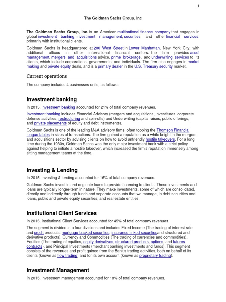 The Goldman Sachs Group | PDF | Securities (Finance) | Investment Banking