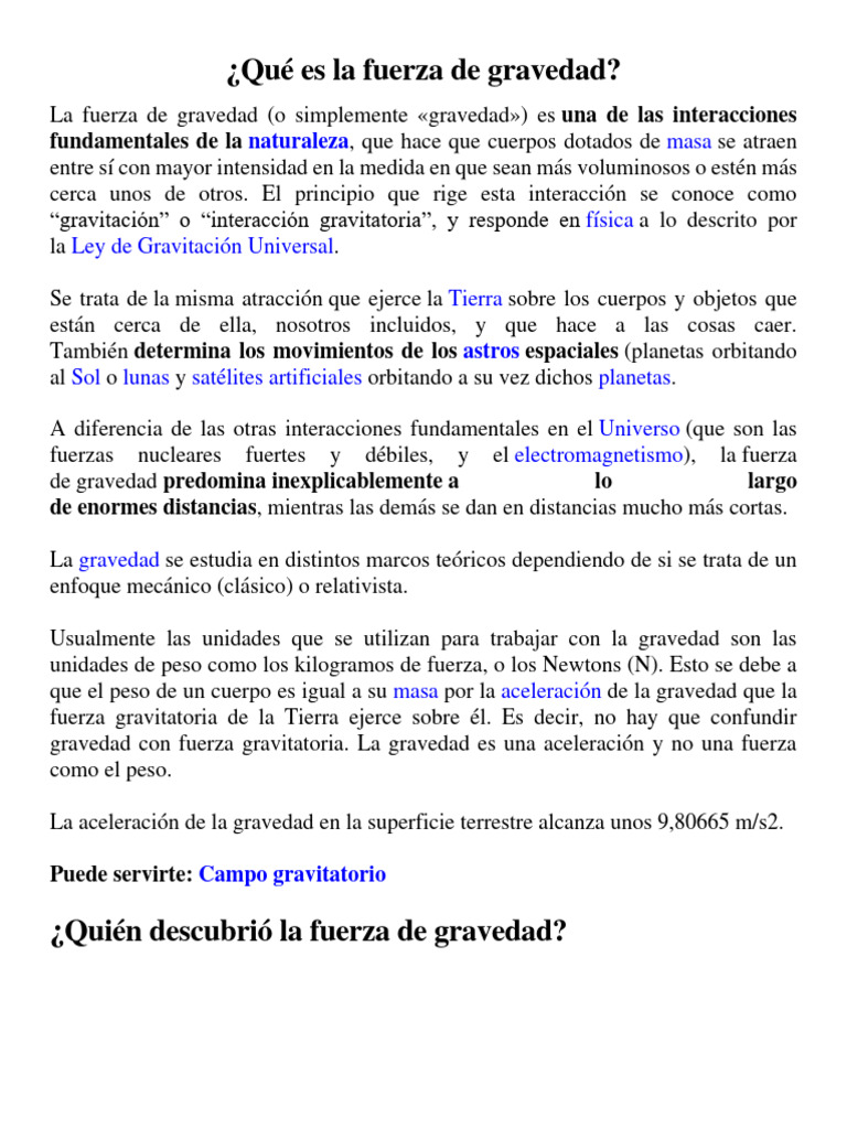 La Fuerza de Gravedad: Conceptos Clave | PDF | Gravedad | Fuerza