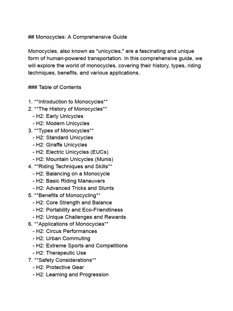 Monocycles - A Comprehensive Guide | PDF | Transport