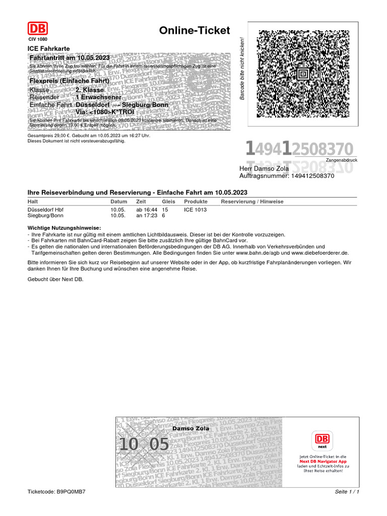 DB Ticket 149412508370 | PDF