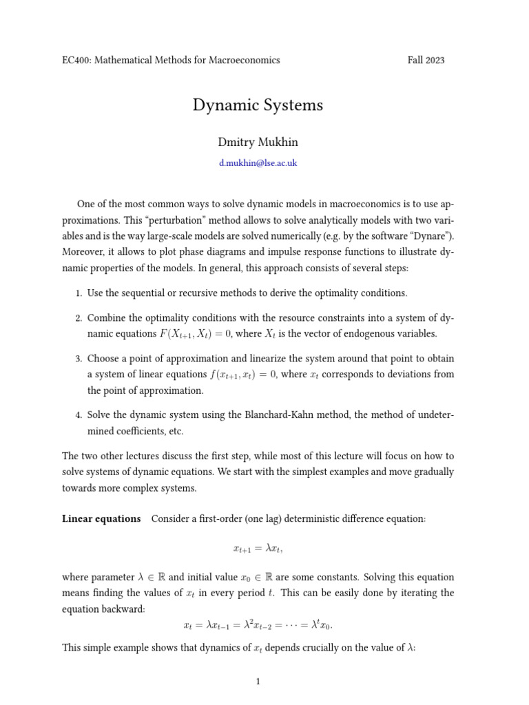 Dynamic Systems in Macroeconomics | PDF | Equations | Eigenvalues And ...