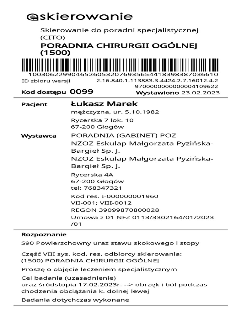 Poradnia Chirurgii Ogólnej (1500) : Skierowanie Do Poradni ...