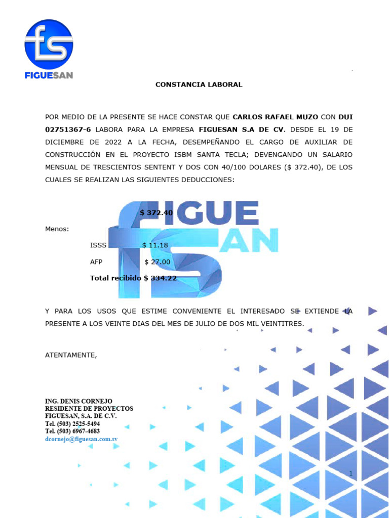 Constancia Salarial | PDF