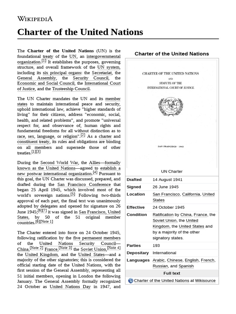 Charter of The United Nations | PDF | United Nations | International Relations