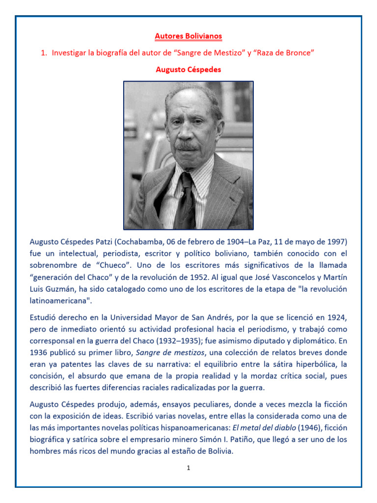 Augusto Céspedes y Alcides Arguedas | PDF