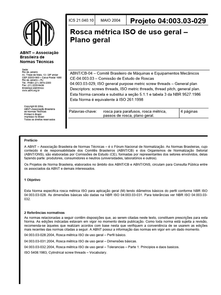 NBR (ISO 261 (1998) ) - Projeto | PDF