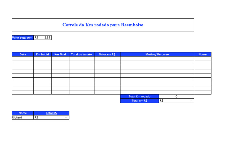 Planilha Controle Do KM Rodado | PDF