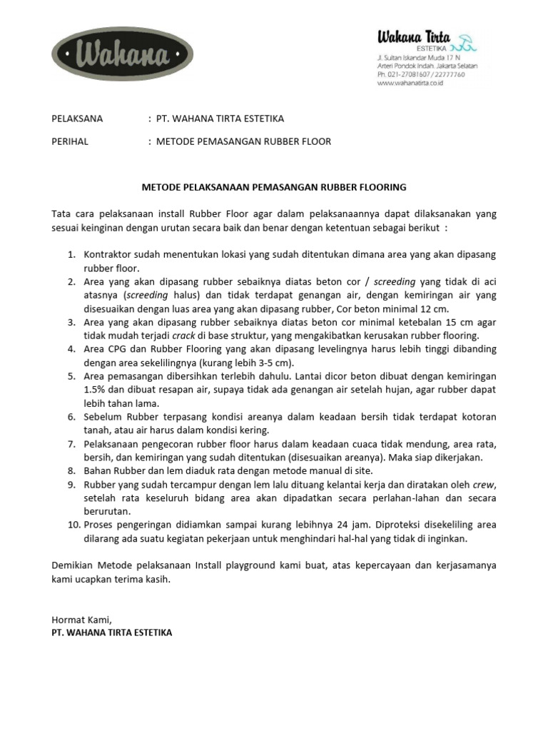 Metode Pelaksanaan Rubber Flooring Wahana | PDF