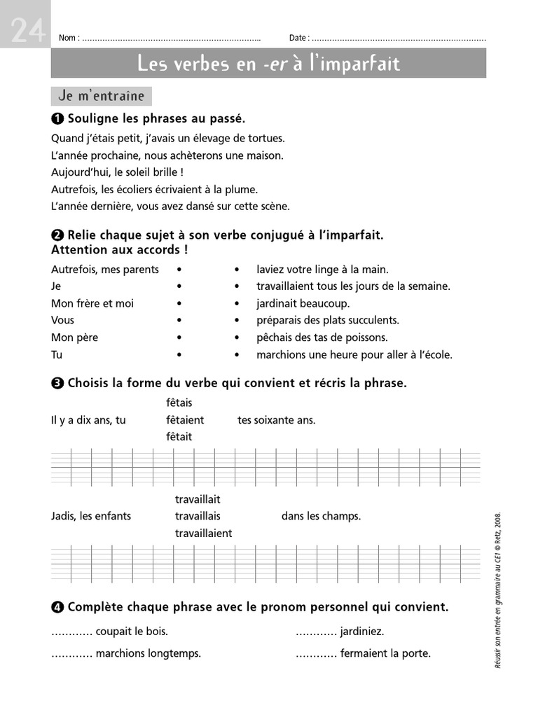 Exercices l'imparfait CE1 | PDF | Linguistique | Grammaire