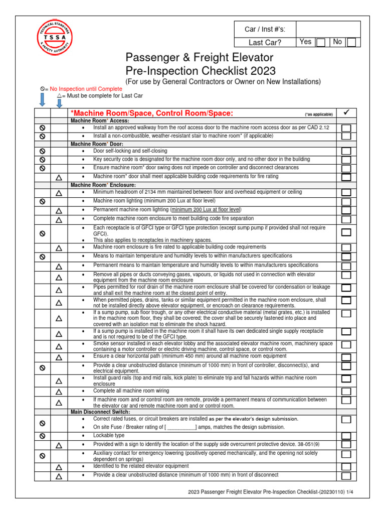 Passenger & Freight Elevator Checklist 2023 | PDF