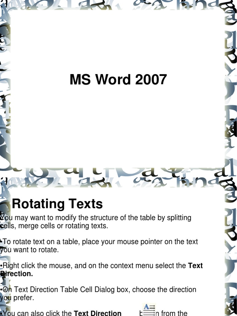 Presentation MS Word 2007 | PDF | Spreadsheet | Microsoft Excel