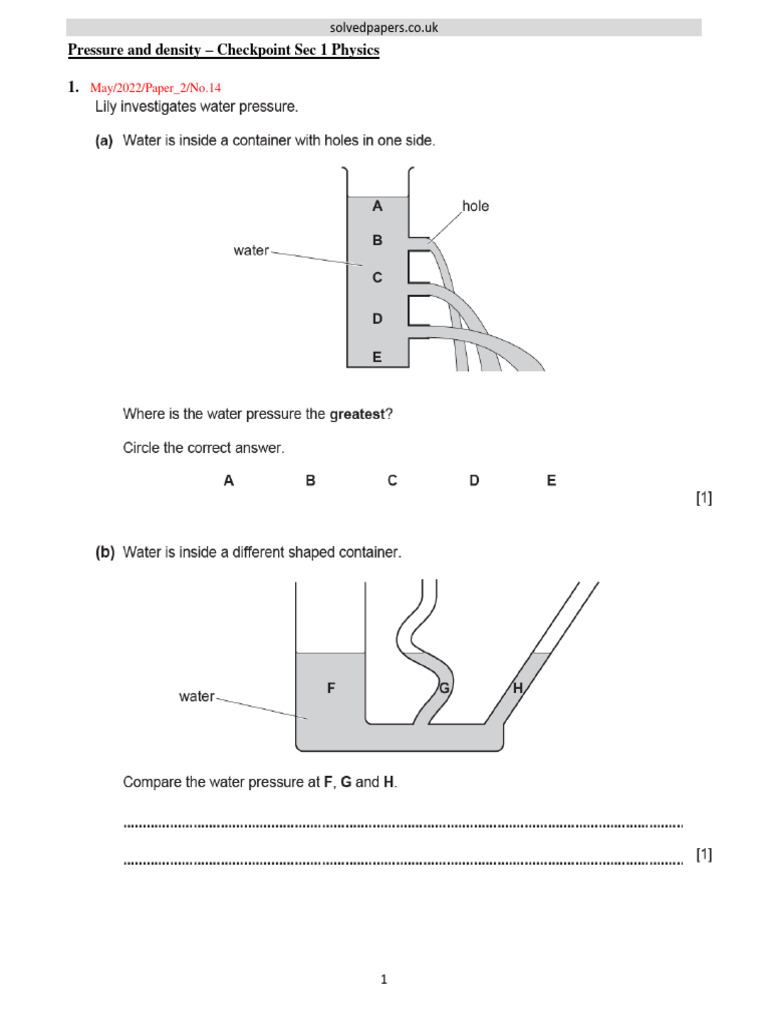 2022 17 Pressure and Density Checkpoint - Sec - 1 Physics | PDF