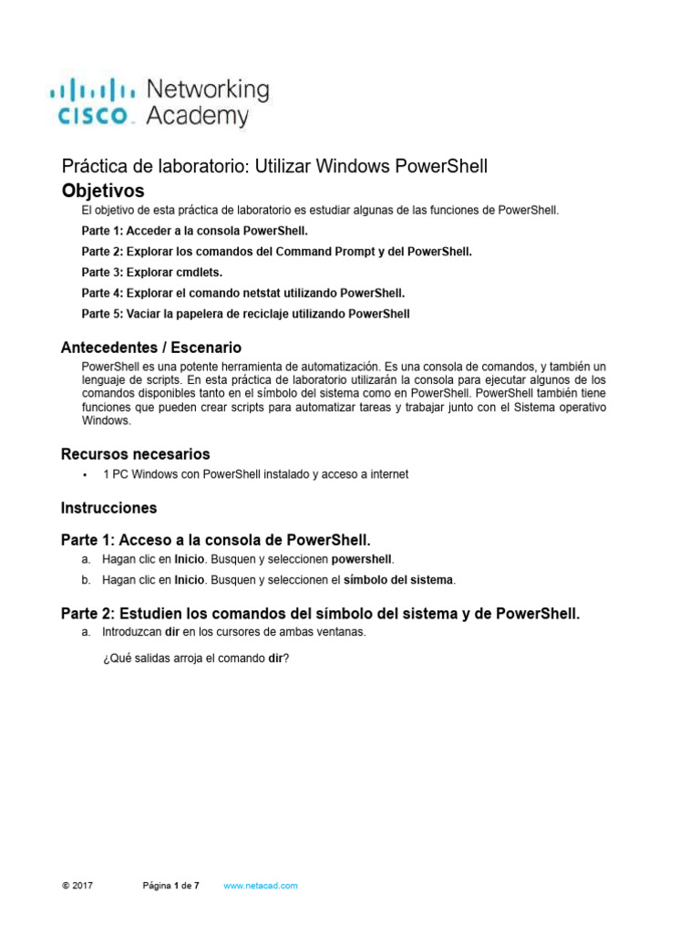 3.3.11-Lab - Using-Windows-Powershell - es-XL Solución | PDF | Interfaz de línea de comando ...