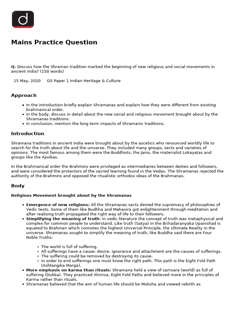 Mains Practice Question: Approach | PDF | Brahman | Eastern Philosophy