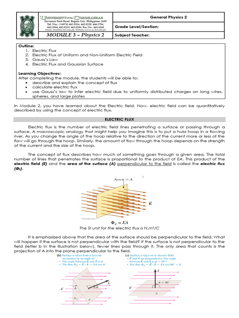 Physics 2 Module 3 | PDF | Flux | Electric Field
