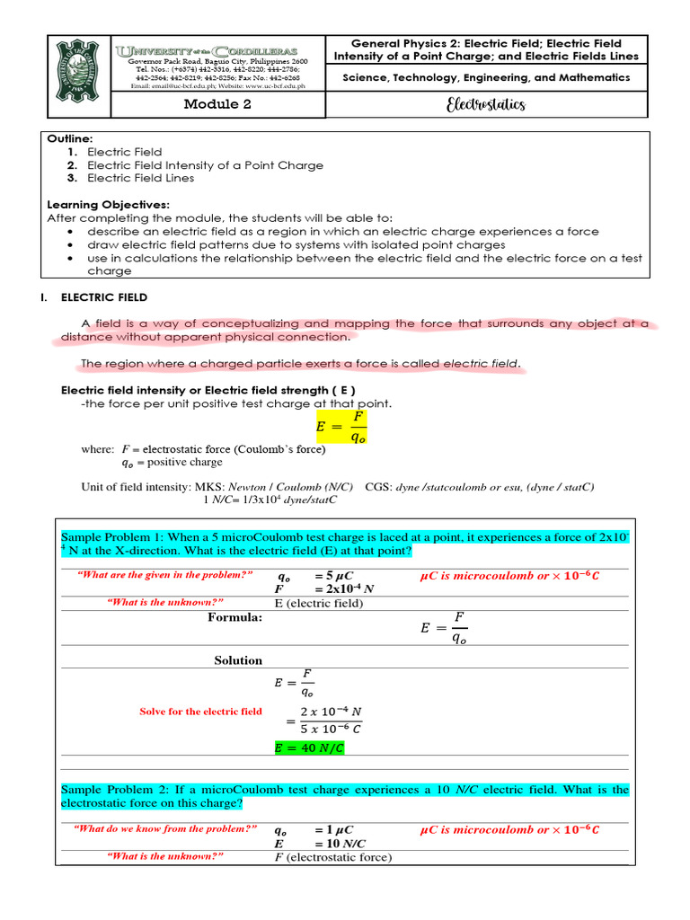 Physics 2 Module 2 | PDF | Electric Field | Force