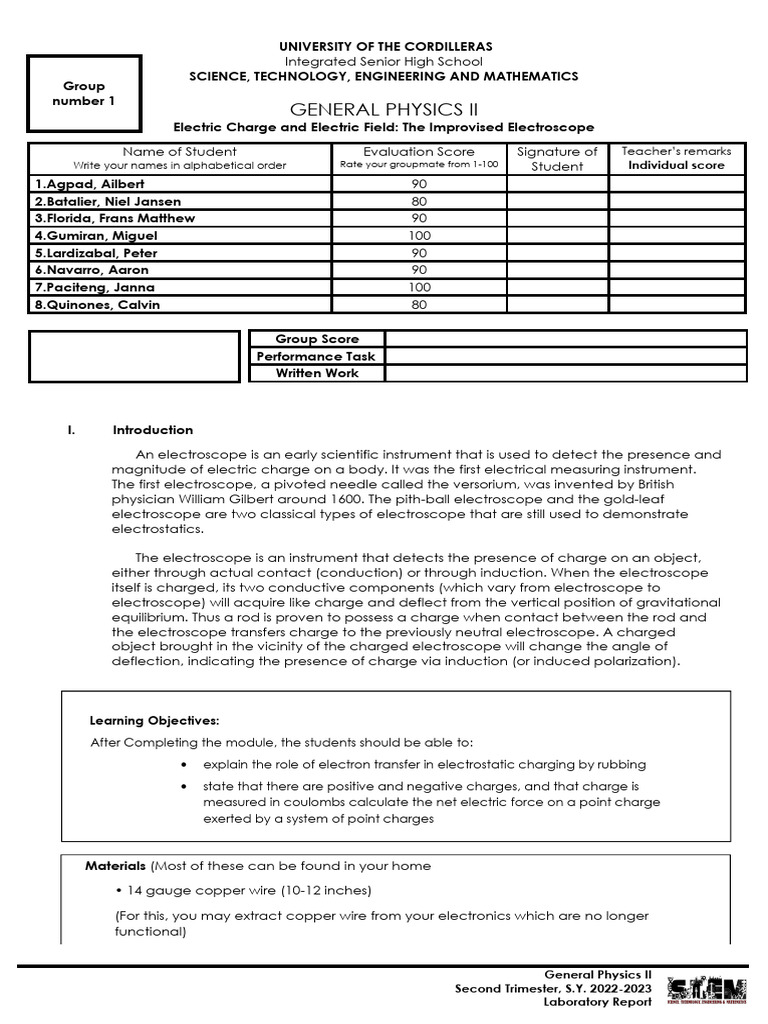 LAB 2-Group 1 | PDF | Electric Charge | Electromagnetism