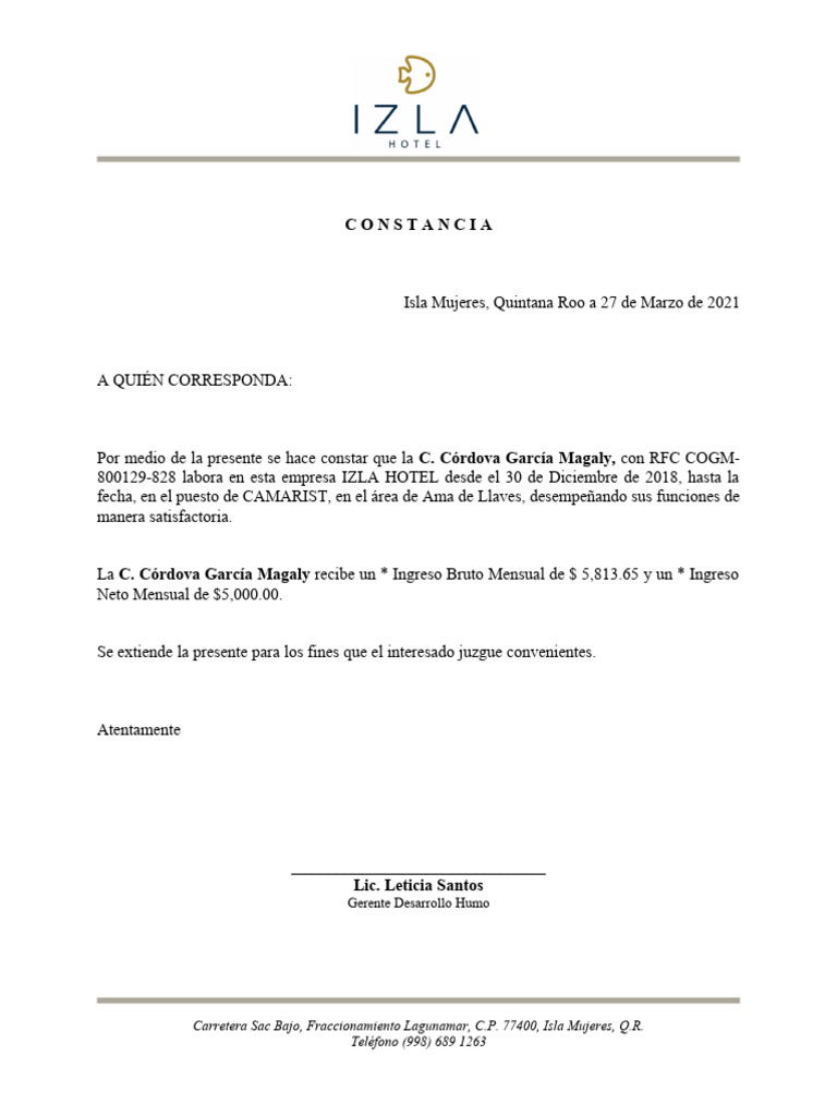 Carta de Ingresos | PDF | Negocios | Finanzas y dinero