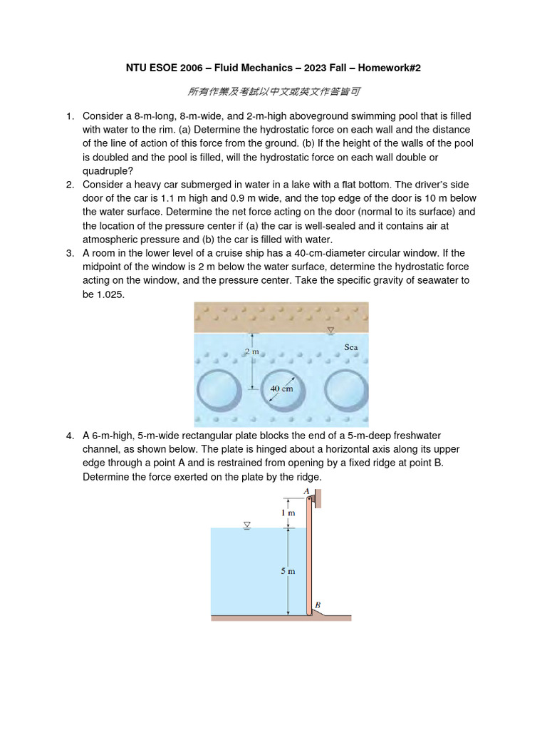 Homework 2 | PDF | Pressure | Mechanics