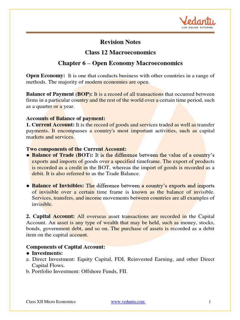 Open Economy Macroeconomics Class 12 Notes CBSE Macro Economics Chapter ...