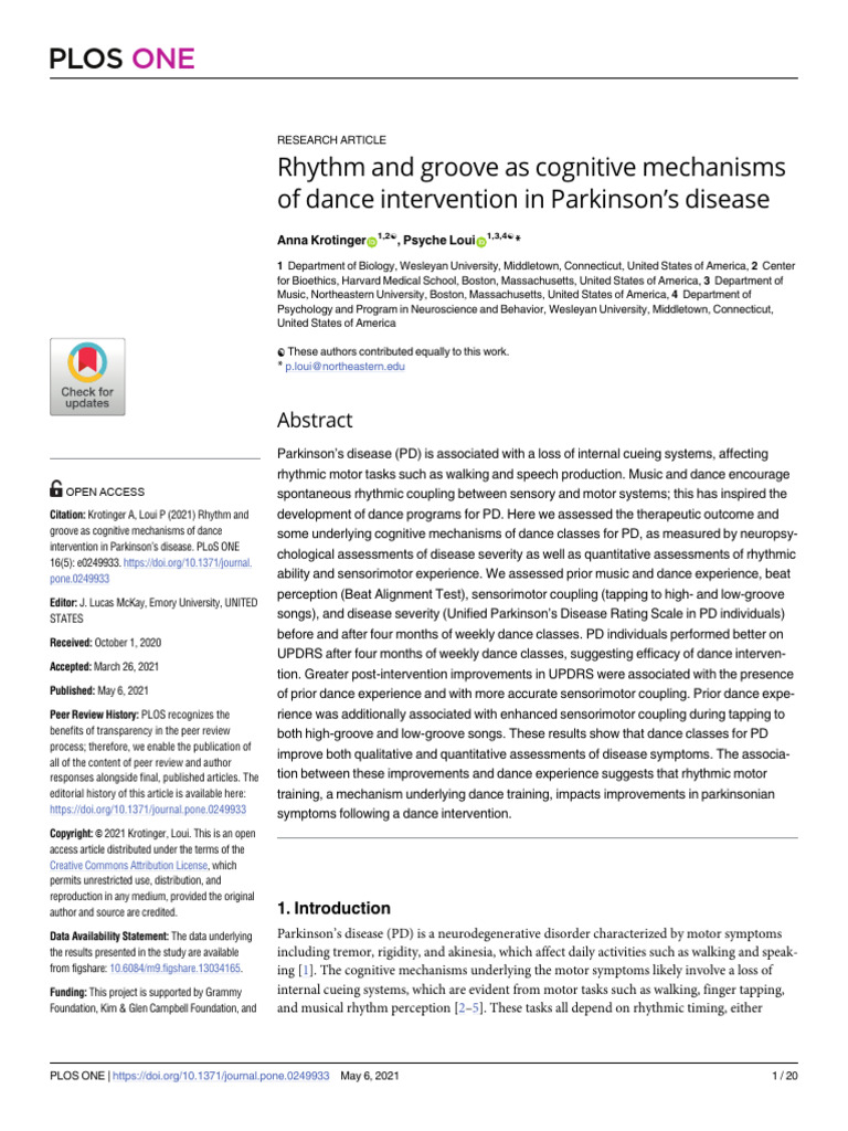 Rhythm and Groove As Cognitive Mechanisms | PDF | Parkinson's Disease ...