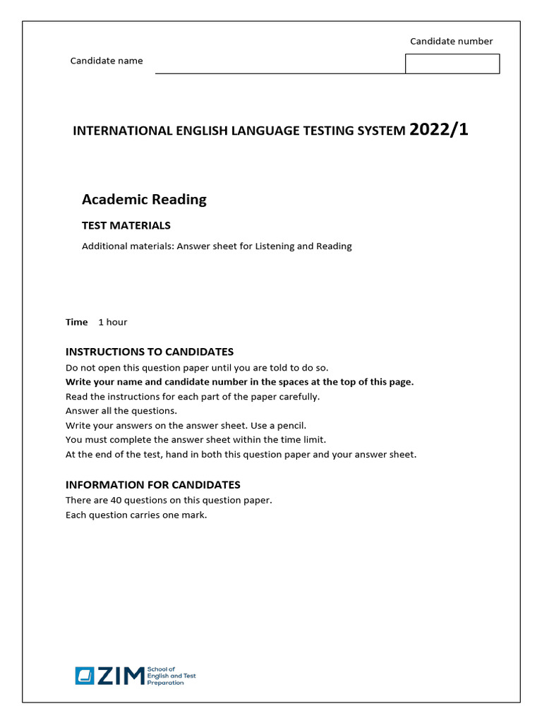 Academic Reading: International English Language Testing System | PDF