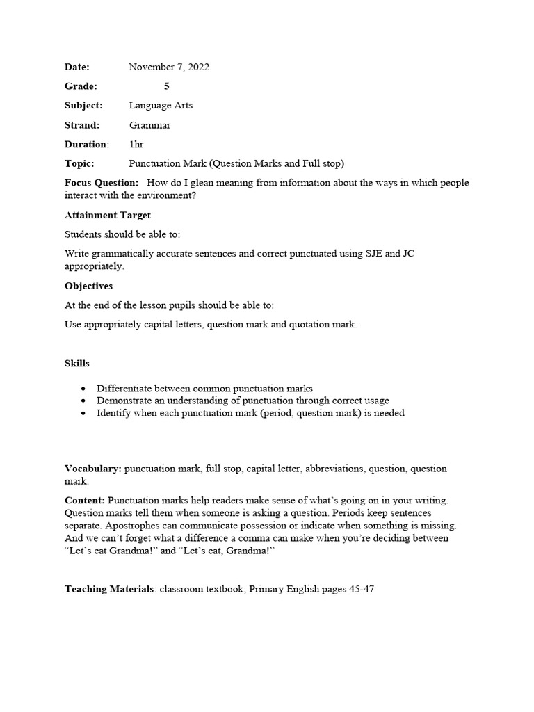 Punctuation Marks (Full Stop and Question Mark) - Grammar | PDF ...