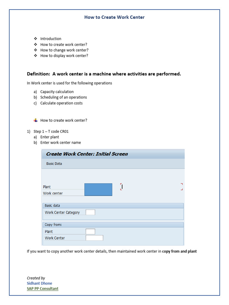 How To Create Work Center | PDF