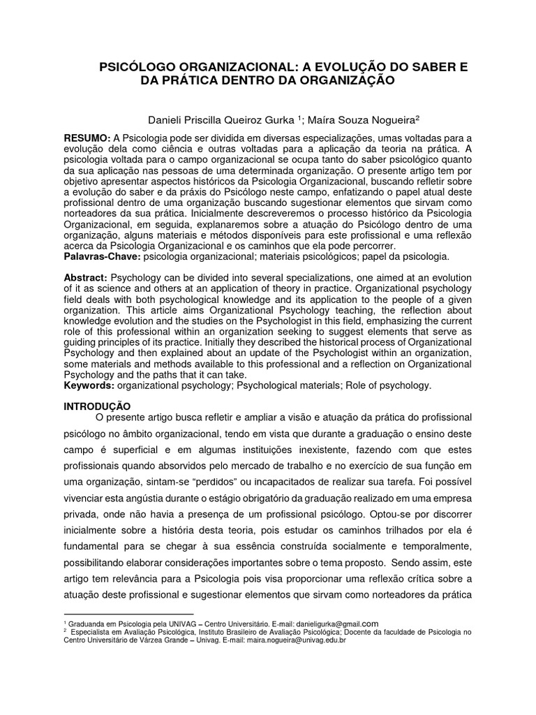 Psico Cc 81logo 20organizacional 20a 20evoluc Cc A7a Cc 83o 20do 20saber 20e 20d Pdf Gestão