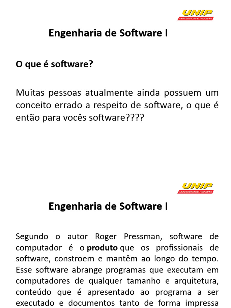 Engenharia de Software I Aula 1 | PDF | Engenharia de Software | Programas