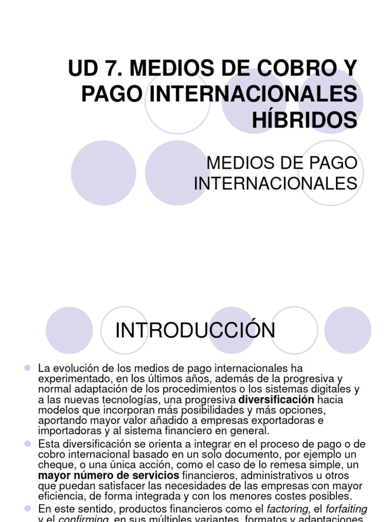 UD 7. - Medios de Cobro y Pago Internacionales Híbridos | PDF | Derecho