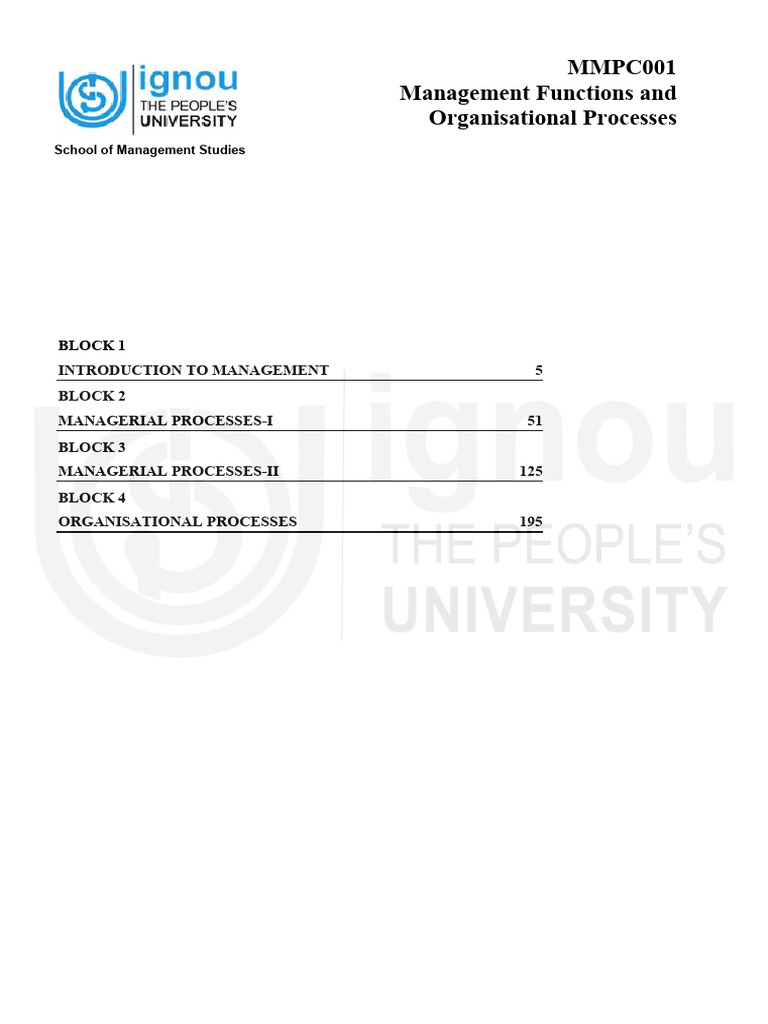 MMPC-001 Management Functions and Organisational Processes | PDF | Science | Leadership