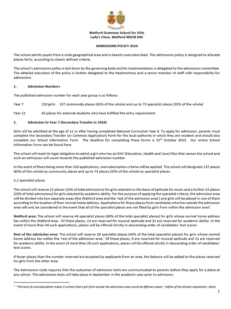 CRITERIA-Entry-in-2024-YEAR-7-SIXTH-FORM-IN-YEAR | PDF | University And College Admission