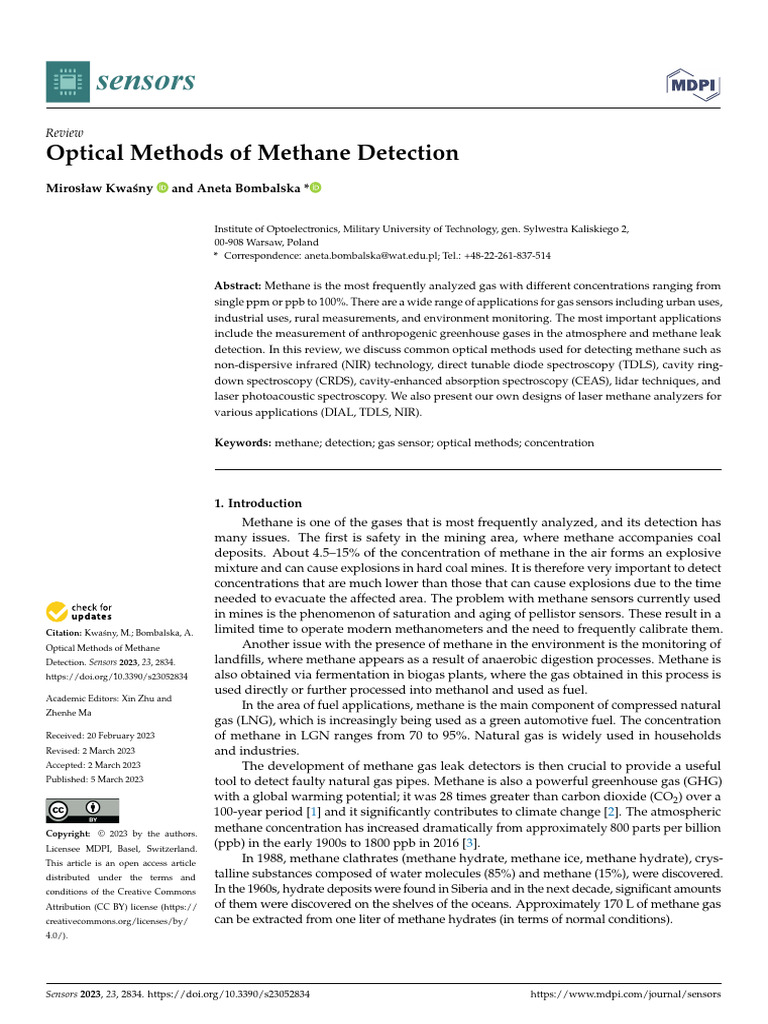 Sensors 23 02834 | PDF | Absorption Spectroscopy | Methane
