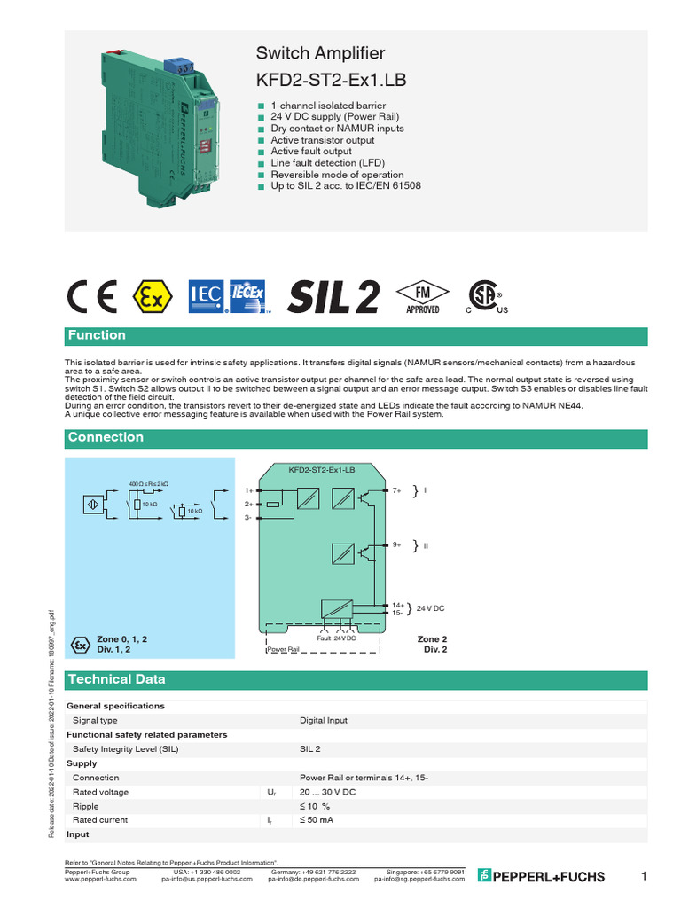 Switch Amplifier KFD2-ST2-Ex1.LB: Function | PDF | Power Supply | Amplifier