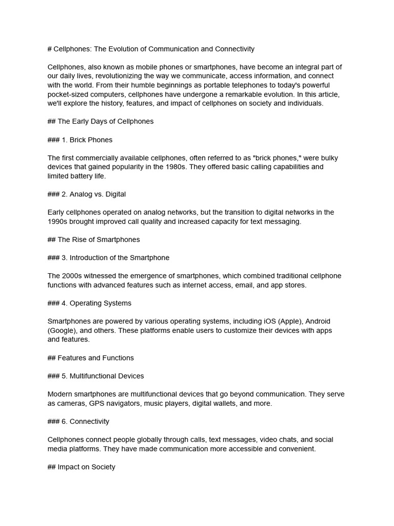 # Cellphones - The Evolution of Communication and Connectivity | PDF ...